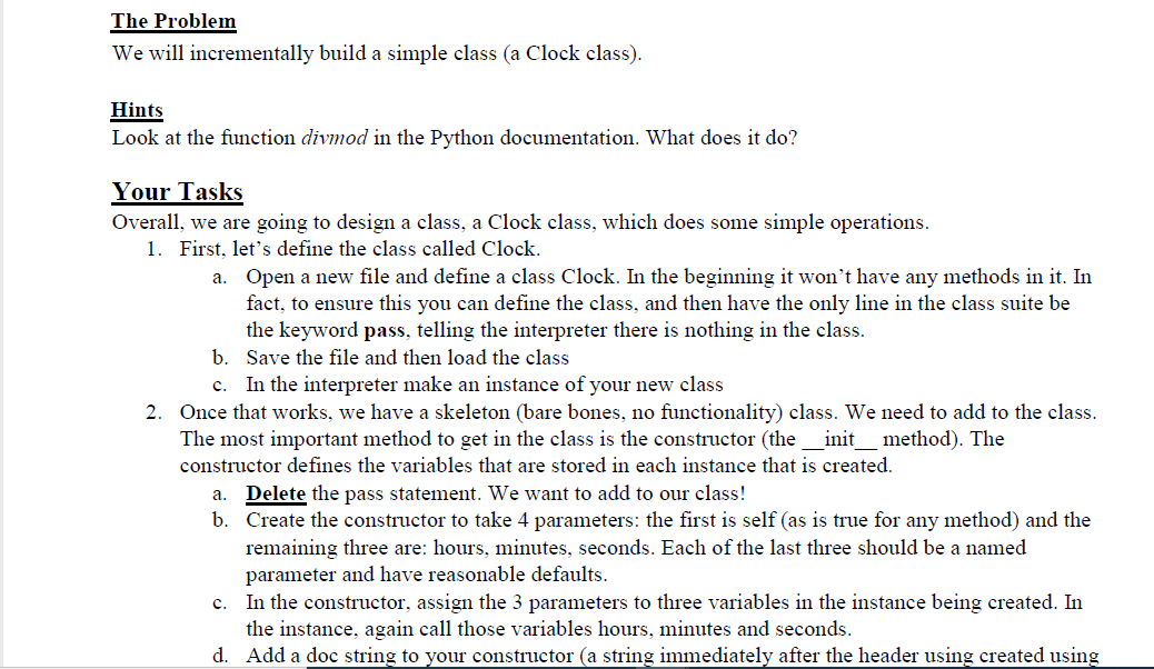 Solved We will incrementally build a simple class (a Clock | Chegg.com
