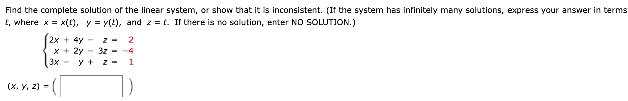Solved Find the complete solution of the linear system, or | Chegg.com
