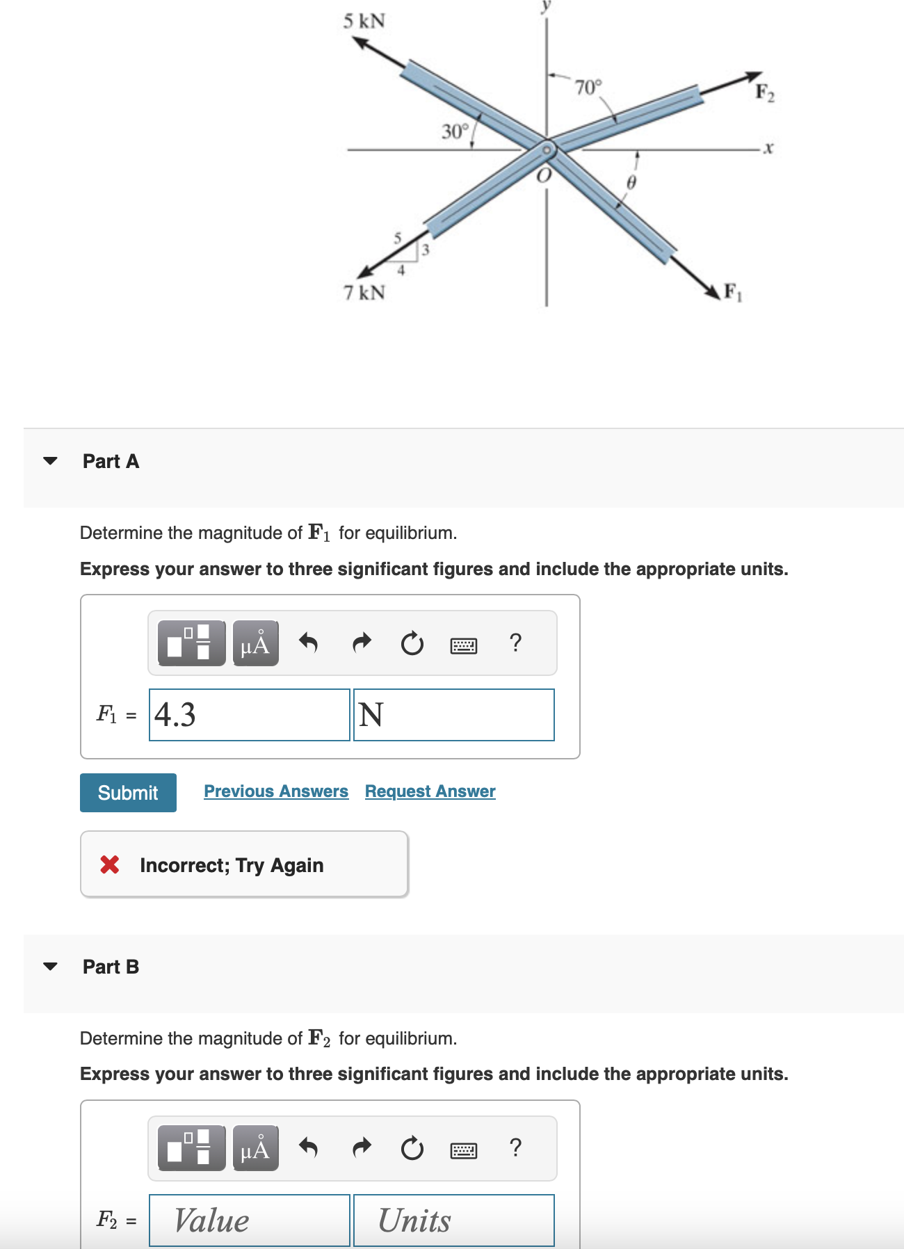 Determine the magnitude of F1 for equilibrium. | Chegg.com