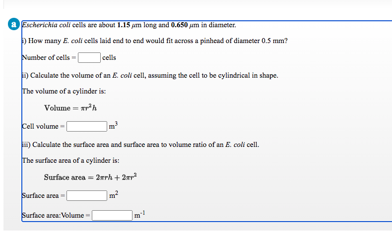 Solved a Escherichia coli cells are about 1.15 um long and | Chegg.com