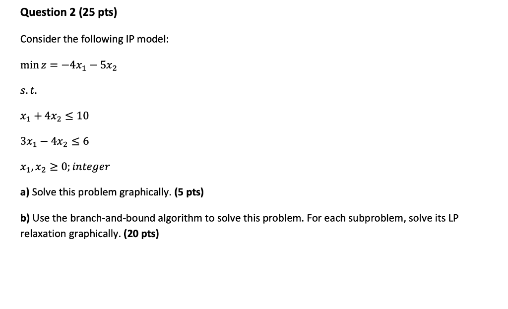 Solved Consider the following IP model: minz=−4x1−5x2 s.t. | Chegg.com