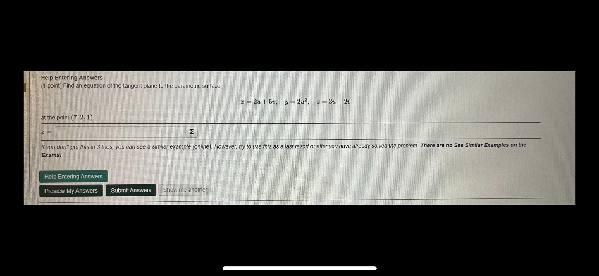 Solved Help Entering Answers (1 point) Find an equation of | Chegg.com