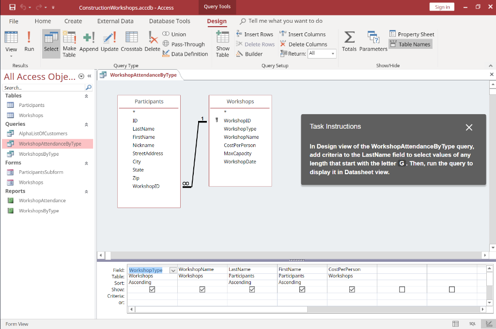 Task Instructions In Design View Of The 