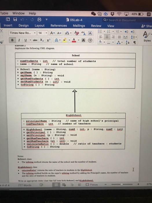 Solved Implement the following UML diagram. - numStudents: | Chegg.com