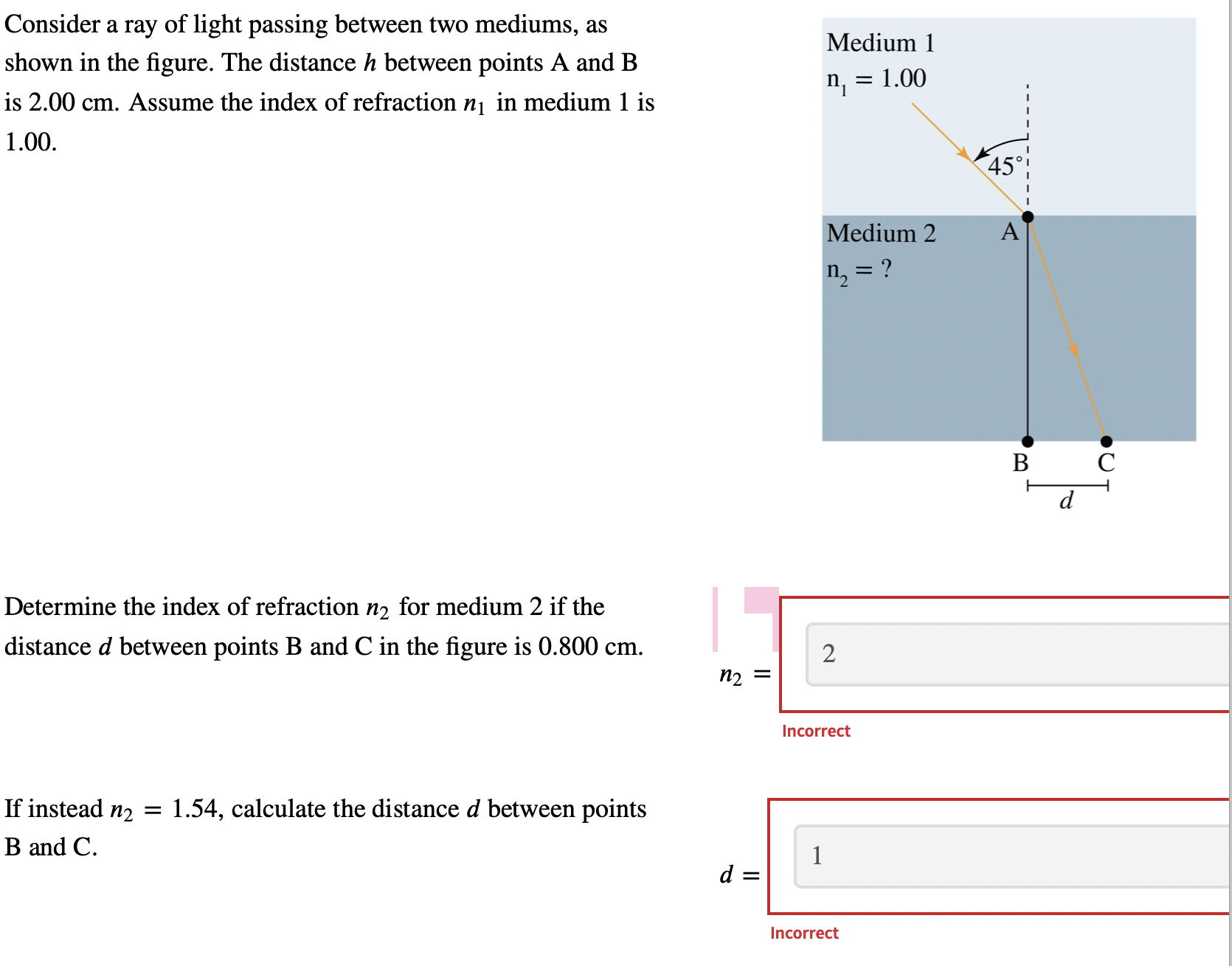 Solved Consider a ray of light passing between two mediums, | Chegg.com