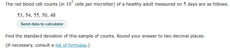 Solved The red blood cell counts (in 105 cells per | Chegg.com