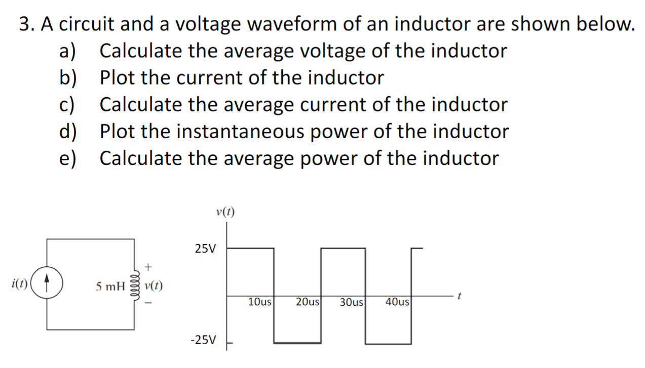 Solved 3. A circuit and a voltage waveform of an inductor | Chegg.com