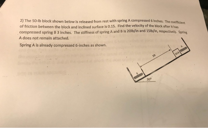 Solved 2) The 50-lb block shown below is released from rest | Chegg.com