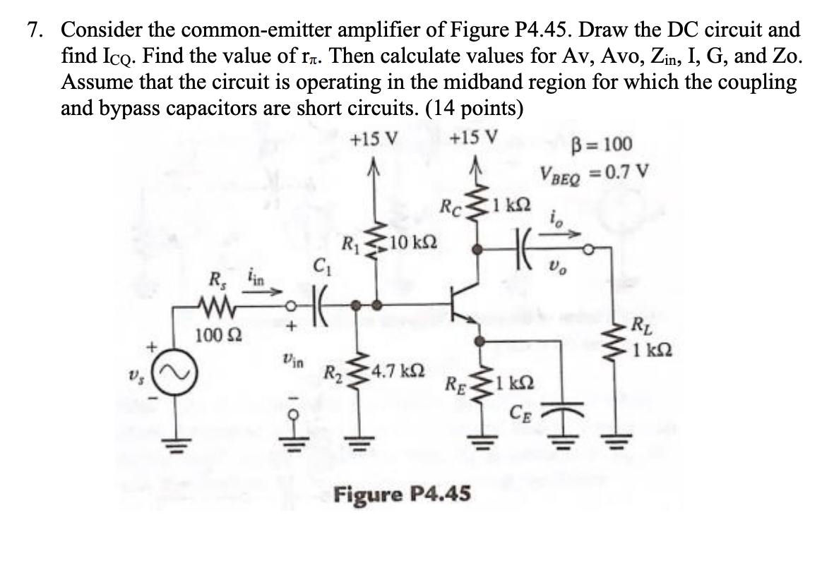 Solved 7. Consider the common-emitter amplifier of Figure | Chegg.com