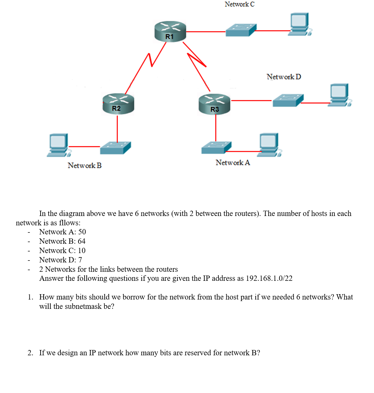 Network In Building Diagram With 6 Switches And Four Routers