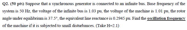 Solved Q2. (50 ﻿pts) ﻿Suppose that a synchronous generator | Chegg.com