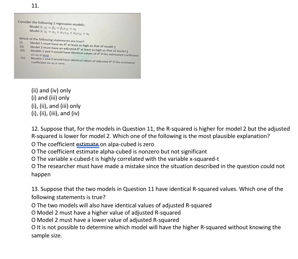 Solved Consider the following 2 ﻿regression models: ﻿Model | Chegg.com