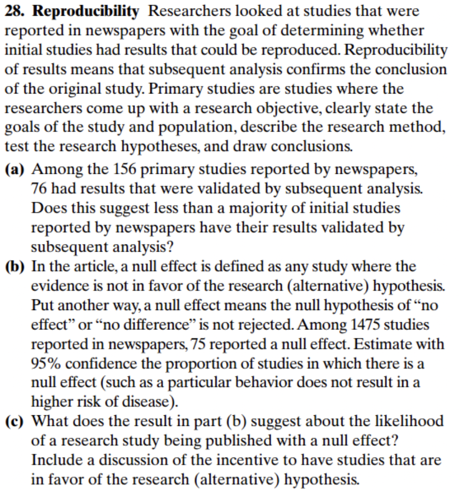 Solved 28. Reproducibility Researchers looked at studies | Chegg.com