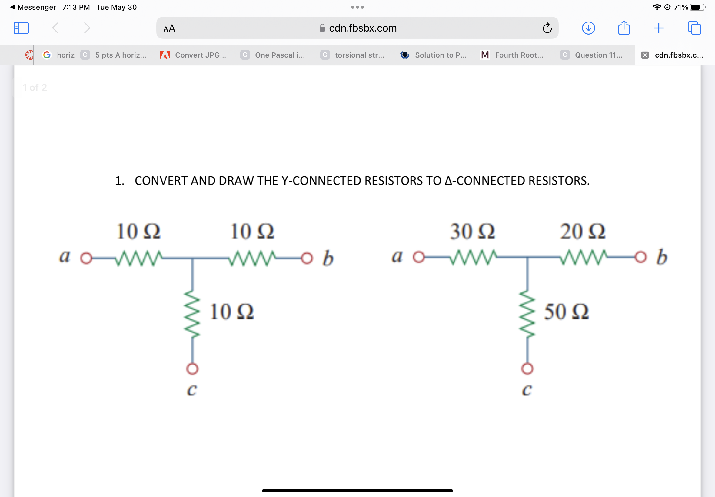 Solved 1. CONVERT AND DRAW THE Y-CONNECTED RESISTORS TO | Chegg.com