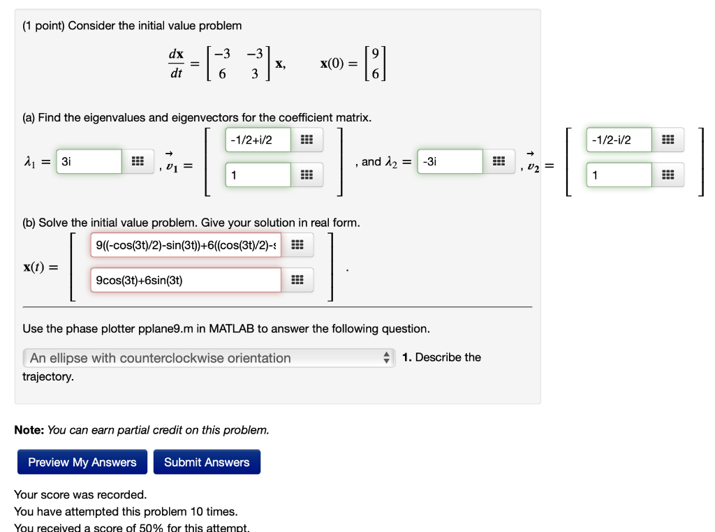 Solved (1 point) Consider the initial value problem | Chegg.com