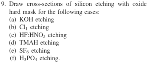 Solved 9. Draw cross-sections of silicon etching with oxide | Chegg.com
