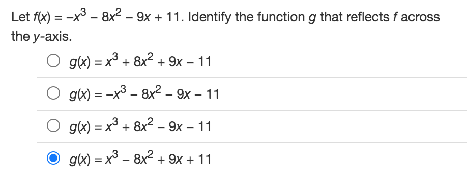 Solved Let f(x) = -x3 – 8x2 – 9x + 11. Identify the function | Chegg.com
