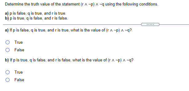 Solved Determine the truth value of the statement (r 1-) A-q | Chegg.com