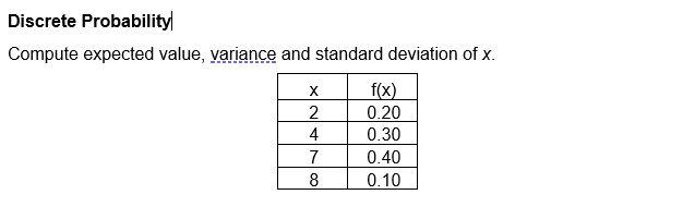 Solved Discrete Probability Compute expected value, variance | Chegg.com