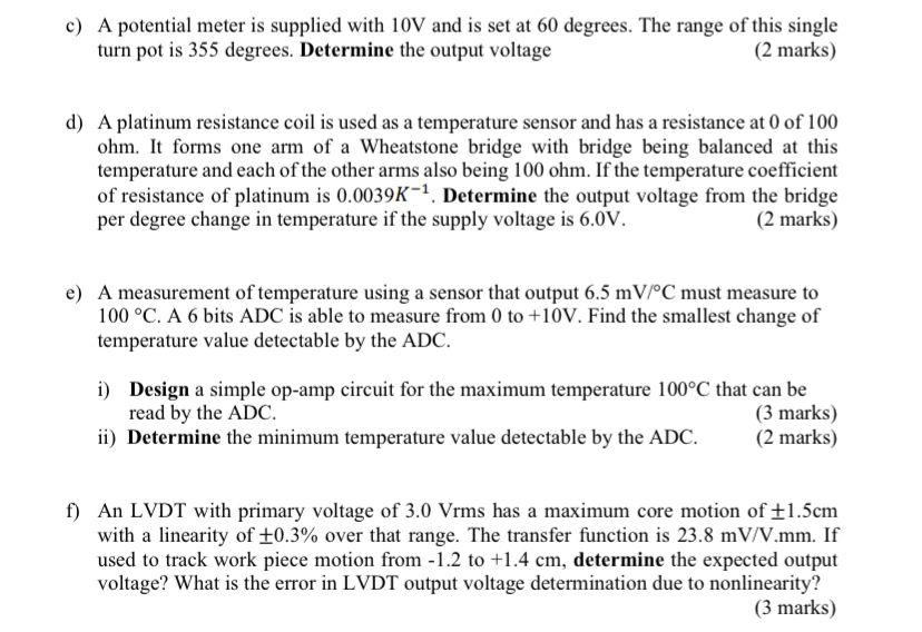 Solved c) A potential meter is supplied with 10V and is set | Chegg.com