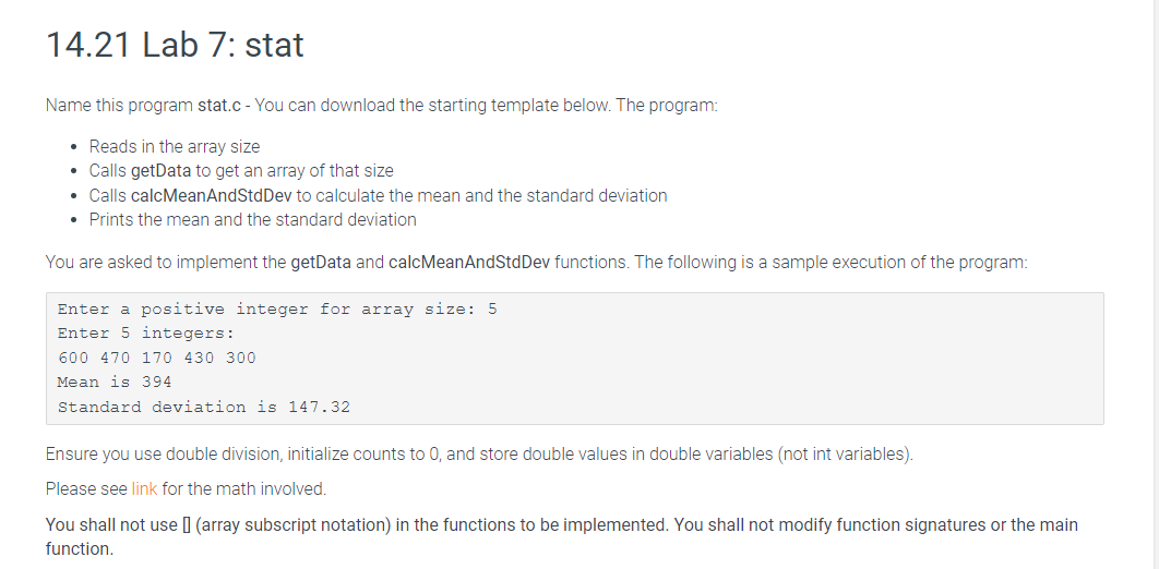 Solved 14.21 Lab 7: stat Name this program stat.c - You can | Chegg.com