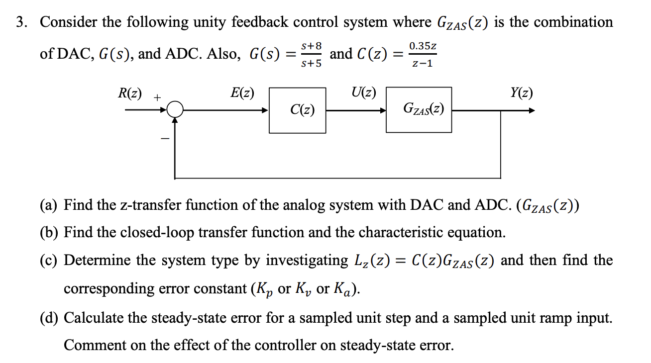 3. Consider the following unity feedback control | Chegg.com