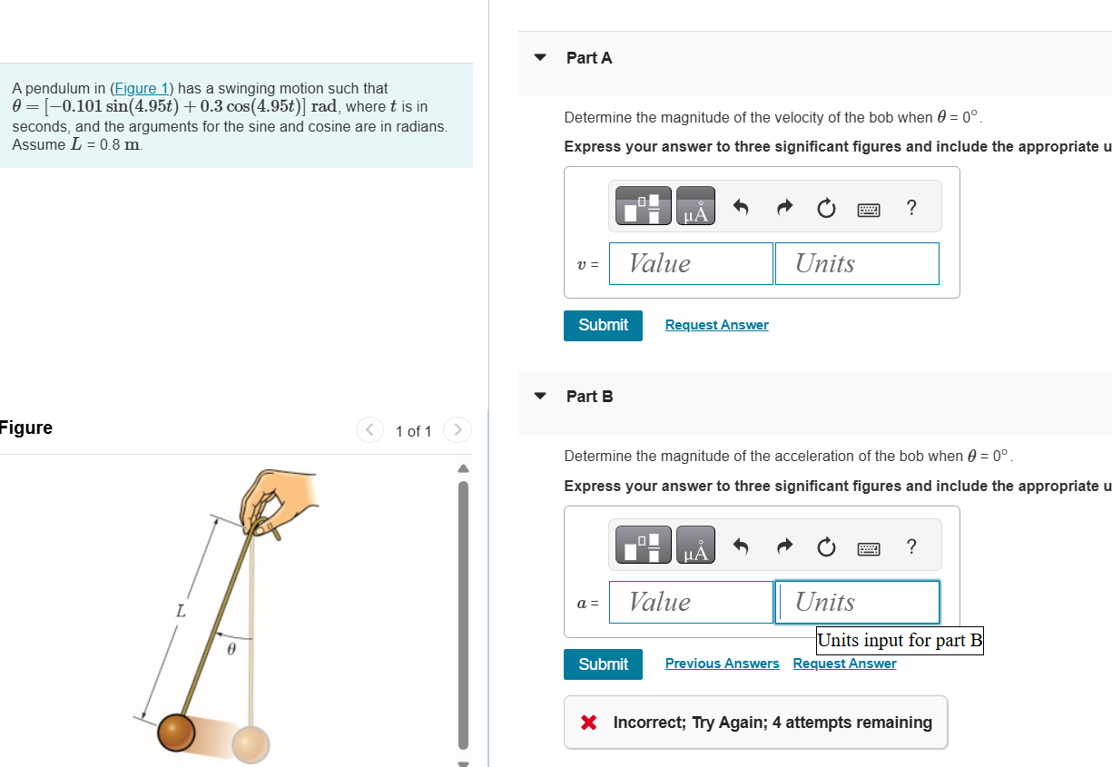 Solved Part AA pendulum in (Figure 1) ﻿has a swinging motion | Chegg.com
