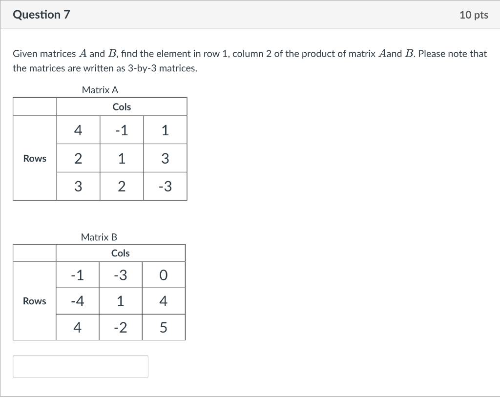 Solved Given matrices A and B, find the element in row 1 , | Chegg.com