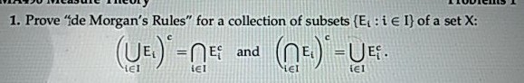 Solved 1. Prove "de Morgan's Rules" for a collection of | Chegg.com