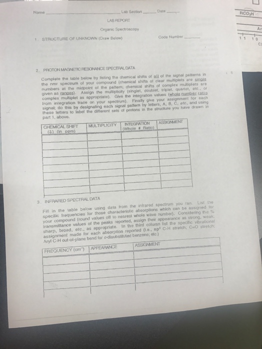 Solved Name Lab SectionDate LAB REPORT Organic Spectroscopy | Chegg.com