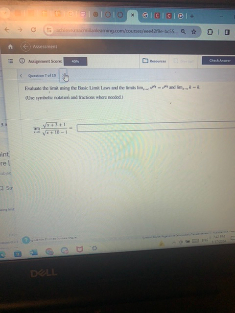 Solved Evaluate the limit using the Basic Limit Laws and the | Chegg.com