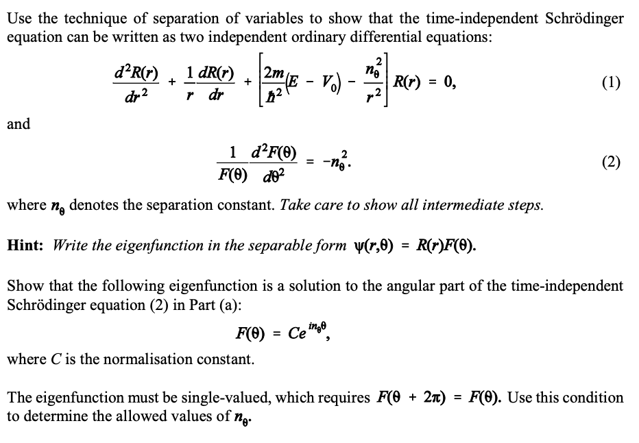 Solved Use The Technique Of Separation Of Variables To Show