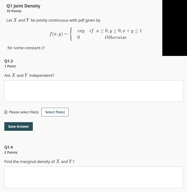 Solved Q1 ﻿Joint Density10 ﻿PointsLet x ﻿and Y be ﻿jointly | Chegg.com