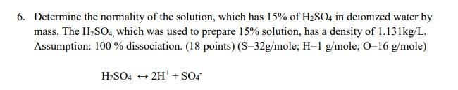 Solved 6. Determine the normality of the solution, which has | Chegg.com
