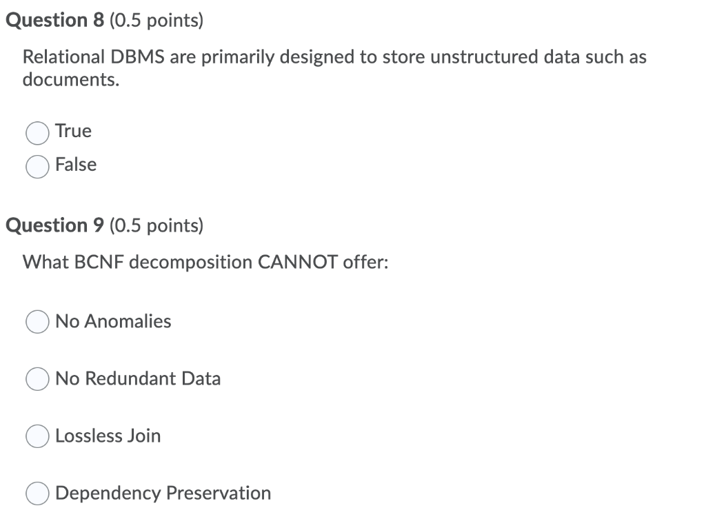 Solved Question 8 (0.5 points) Relational DBMS are primarily | Chegg.com