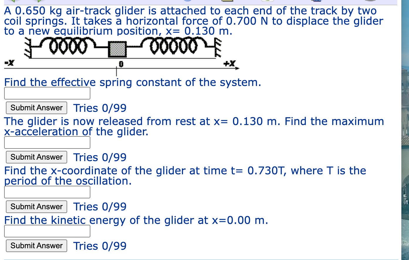 Solved A 0.650 kg air-track glider is attached to each end | Chegg.com