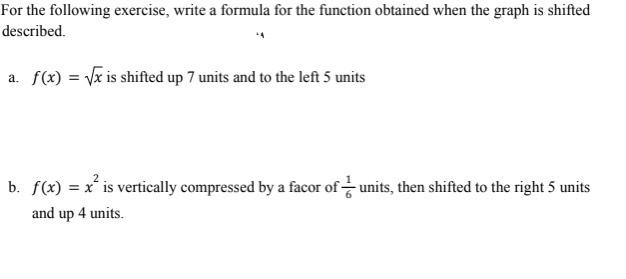 Solved For the following exercise, write a formula for the | Chegg.com