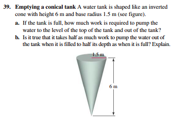 Solved 39 Emptying a conical tank A water tank is shaped | Chegg.com