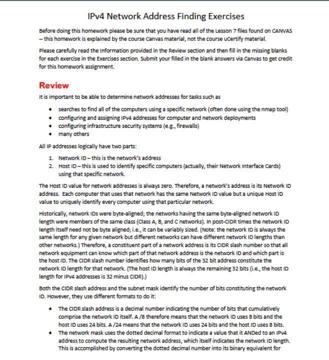 IPv4 Network Address Finding Exercises Before doing | Chegg.com