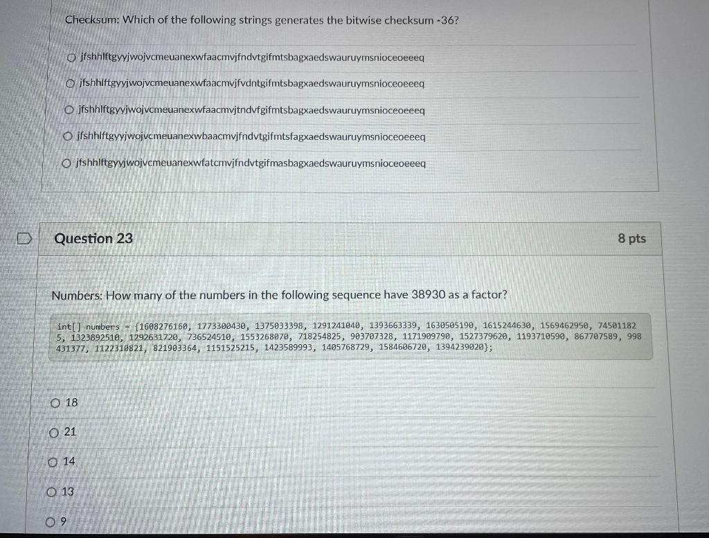 Solved bothof them Checksum: Which of the following | Chegg.com