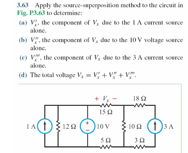 Solved 3.63 Apply the source-superposition method to the | Chegg.com
