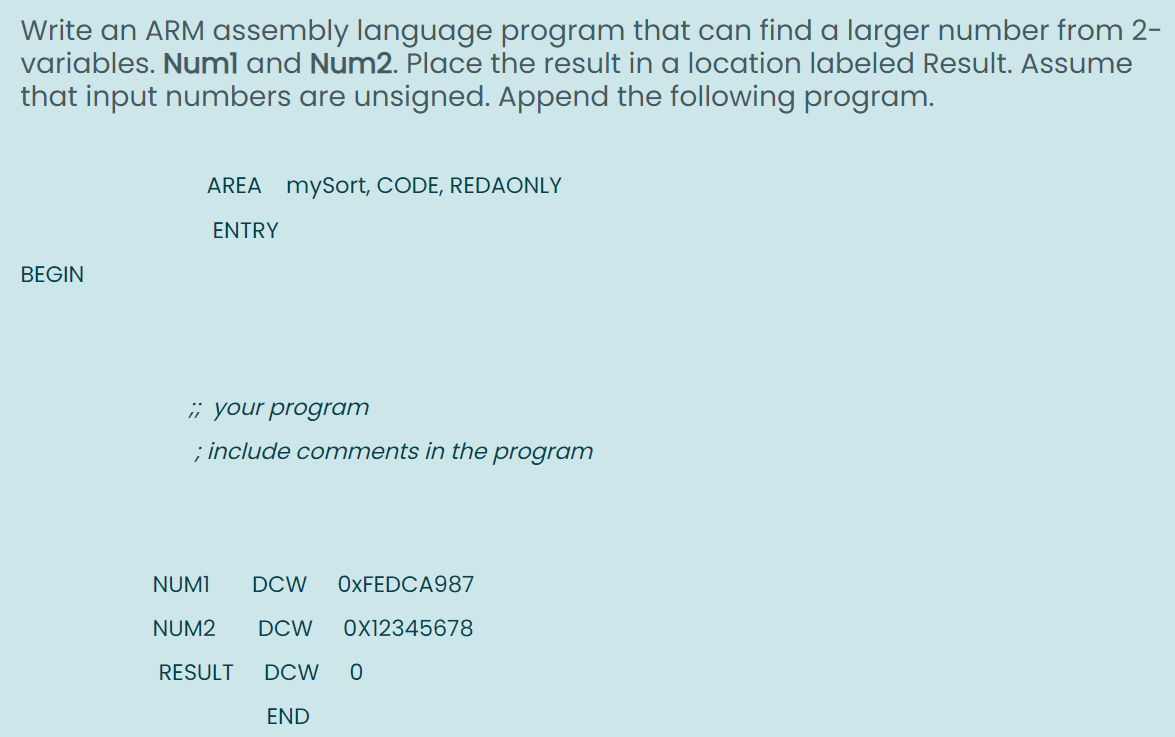 Solved Write an ARM assembly language program that can find | Chegg.com