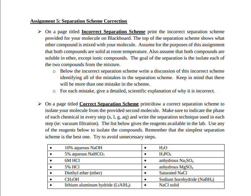 Solved Assignment 5: Separation Scheme Correction On a page | Chegg.com