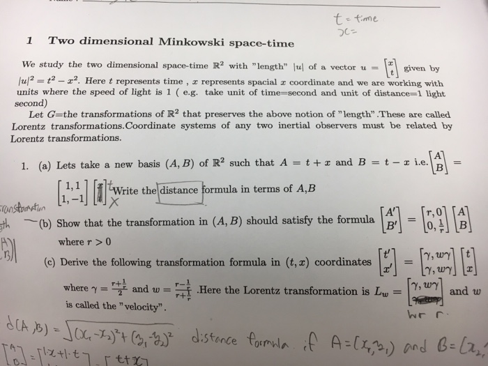 Solved 1 Two dimensional Minkowski space-time We study the | Chegg.com