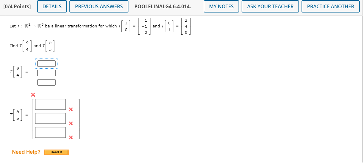 Solved [0/4 Points] DETAILS PREVIOUS ANSWERS POOLELINALG4 | Chegg.com