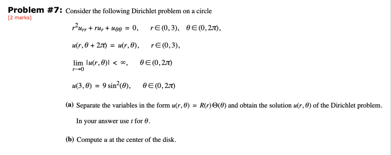 Solved Problem #7: Consider the following Dirichlet problem | Chegg.com
