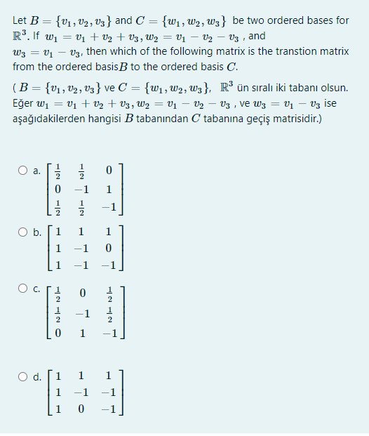 Solved Let B= {V1, V2, V3 } and C = {W1, W2, W3} be two | Chegg.com