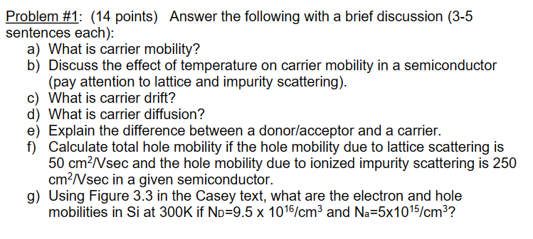 Solved Problem \#1: (14 points) Answer the following with a | Chegg.com