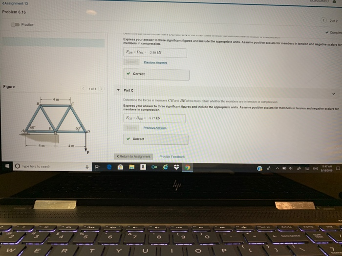 Solved signment 13 blem 6.16 Practice Part A Determine the | Chegg.com