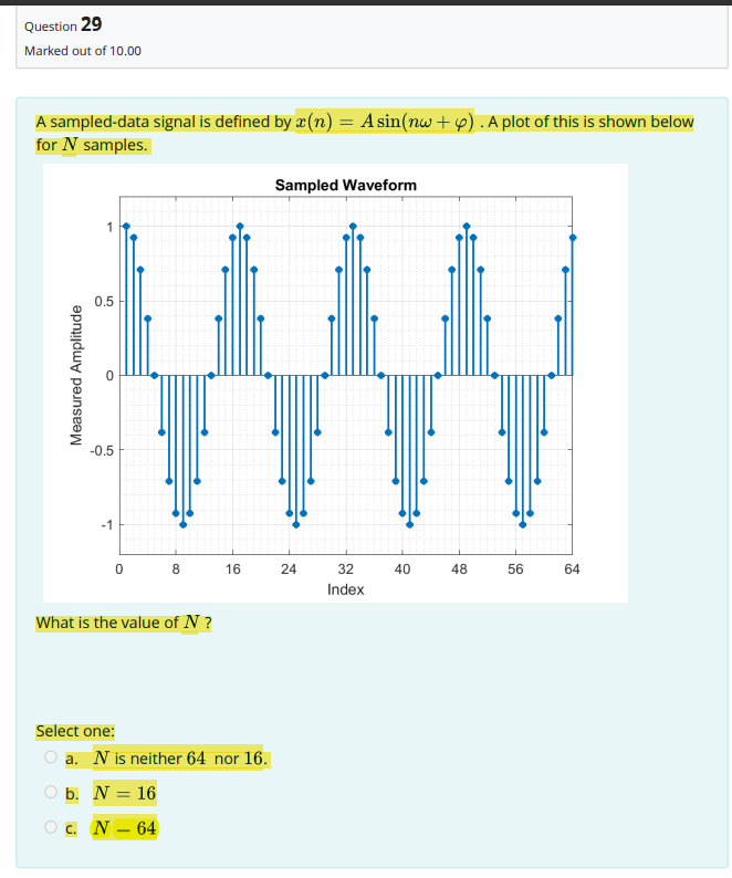Solved Question 29 Marked out of 10.00 A sampled-data signal | Chegg.com